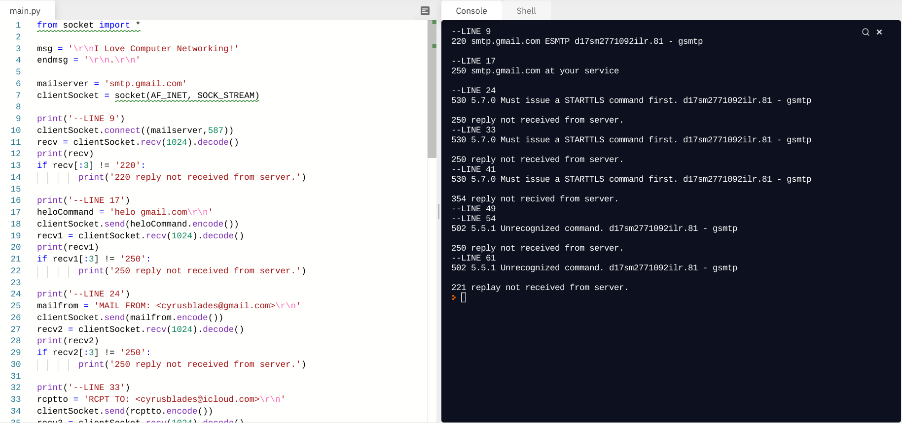 This is Need help with STARTTLS, not sure how to use | Chegg.com