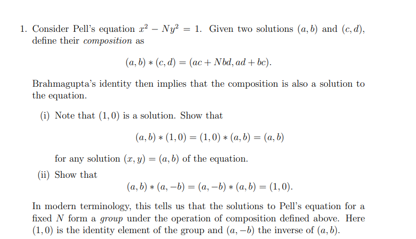 Solved 1. Consider Pell's equation 22 – Ny2 = 1. Given two | Chegg.com