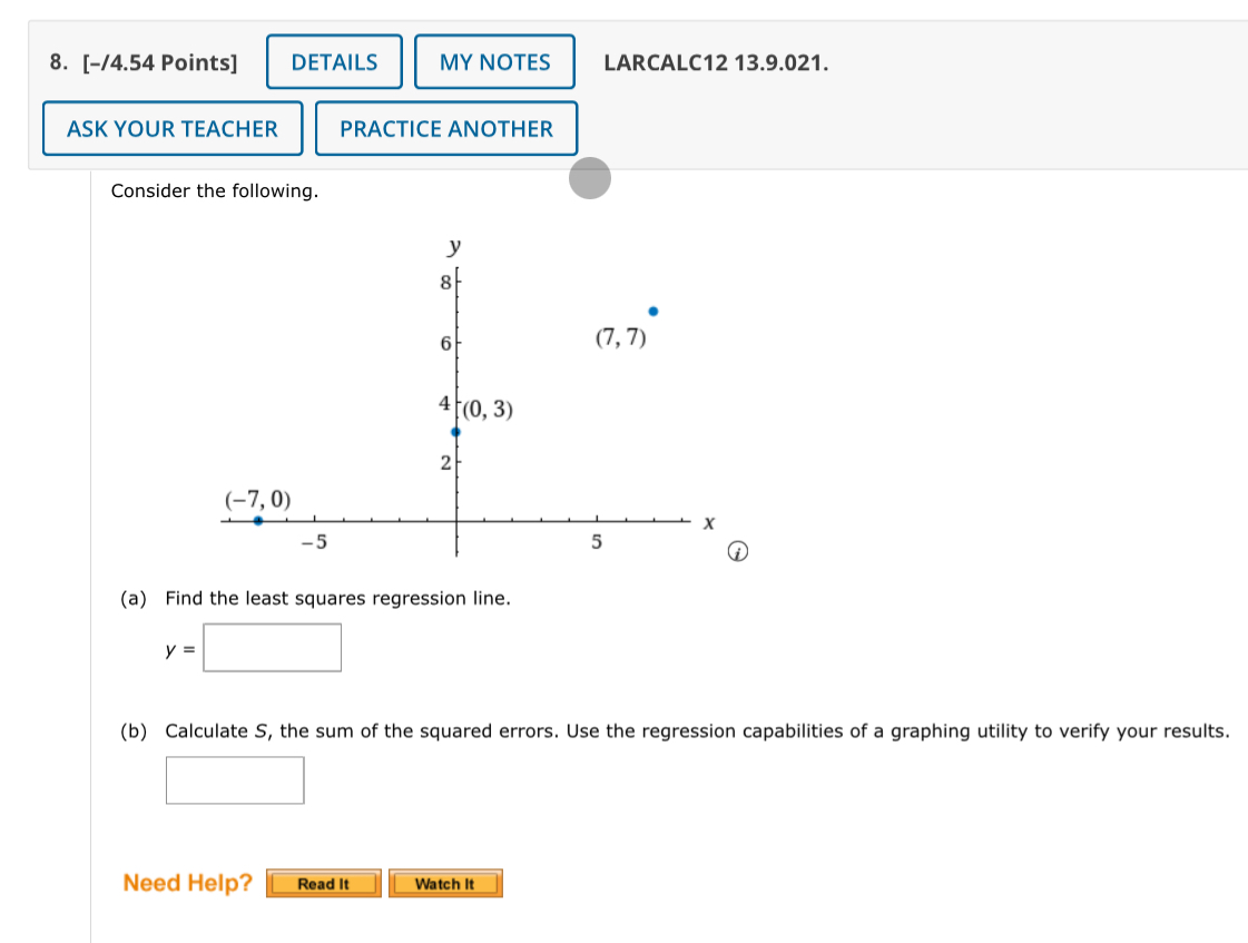 Solved Consider the following.(a) ﻿Find the least squares | Chegg.com