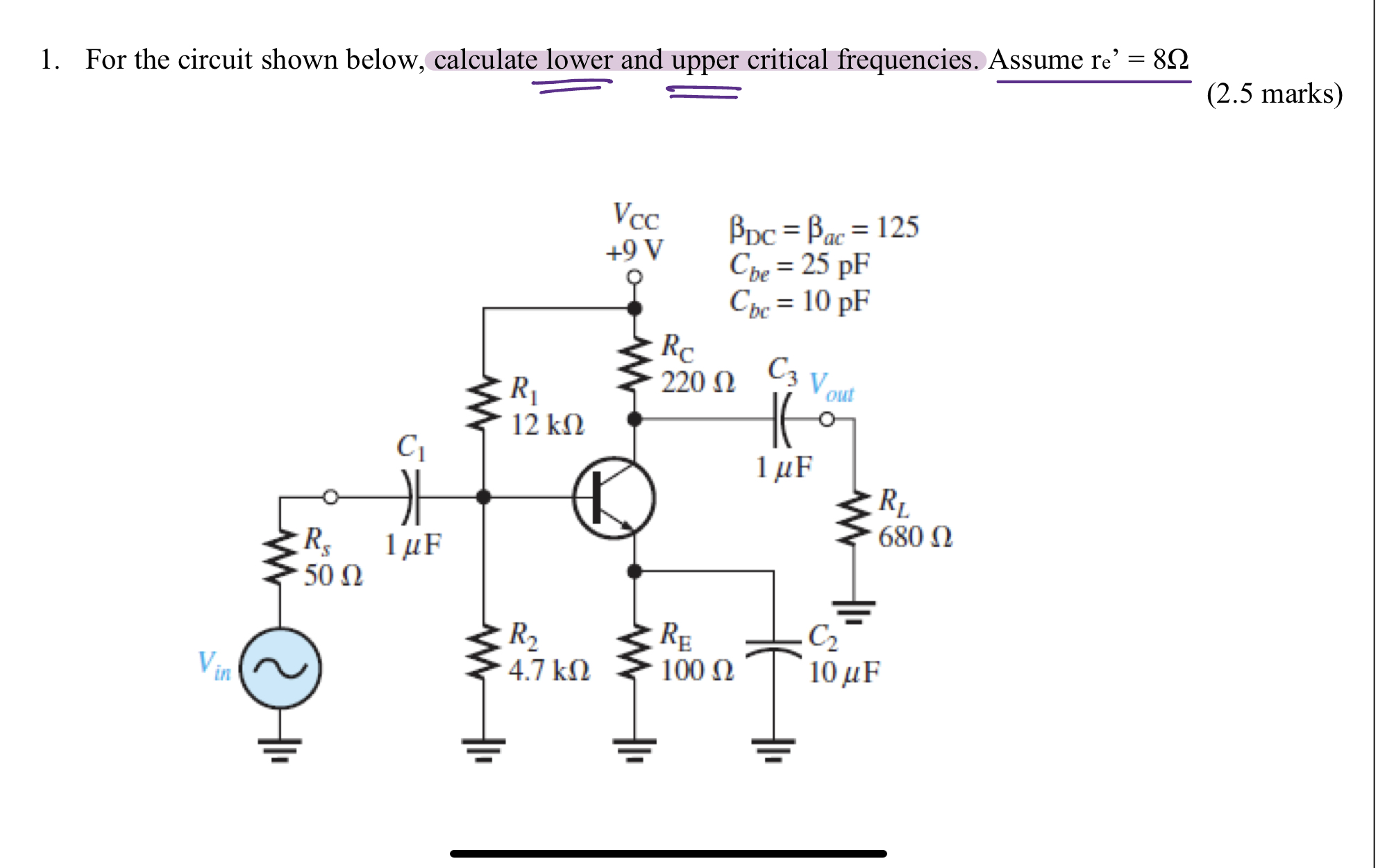 Solved 1. For the circuit shown below, calculate lower and | Chegg.com