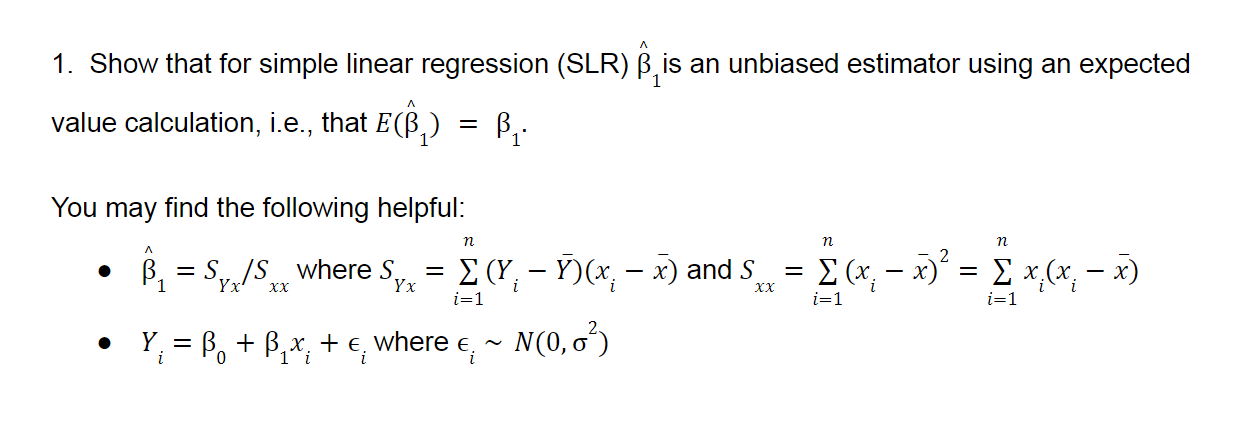 Solved A 1. Show that for simple linear regression (SLR) B | Chegg.com