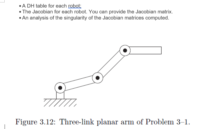 Solved • A DH table for each robot: • The Jacobian for each | Chegg.com