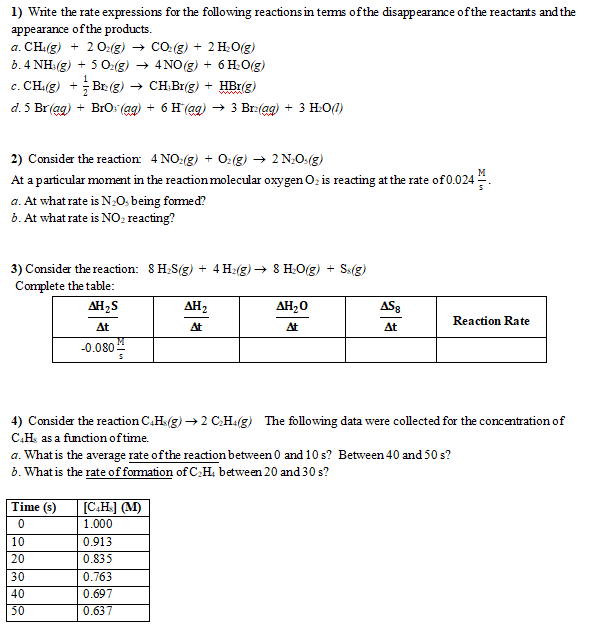 Solved 1) Write the rate expressions for the following | Chegg.com