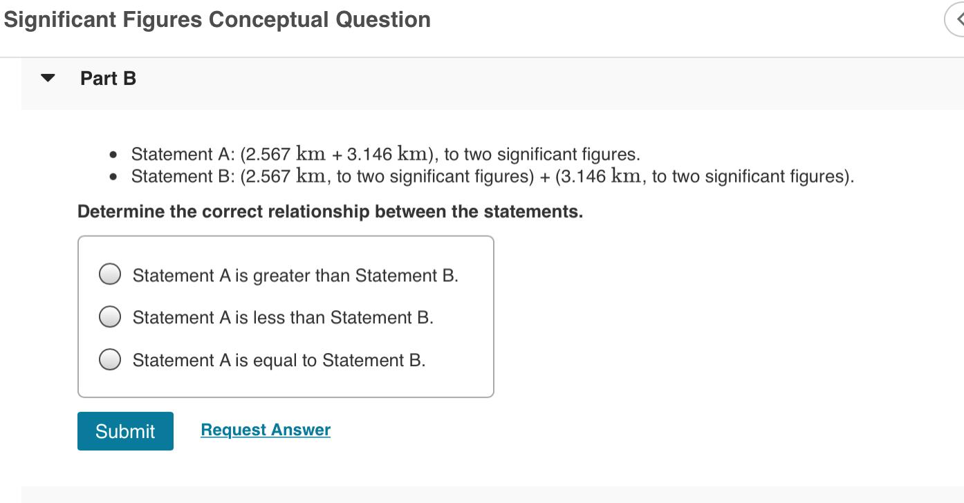 Solved Part A • Statement A: 2.567 km, to two significant | Chegg.com
