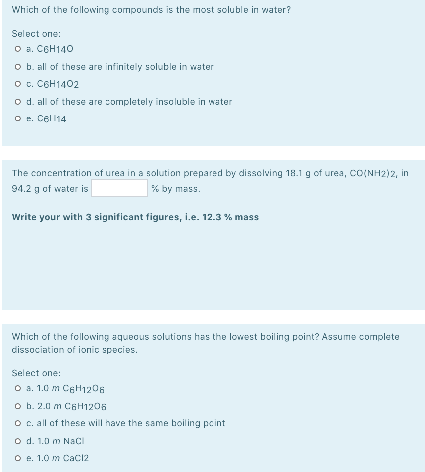Solved Which of the following compounds is the most soluble | Chegg.com