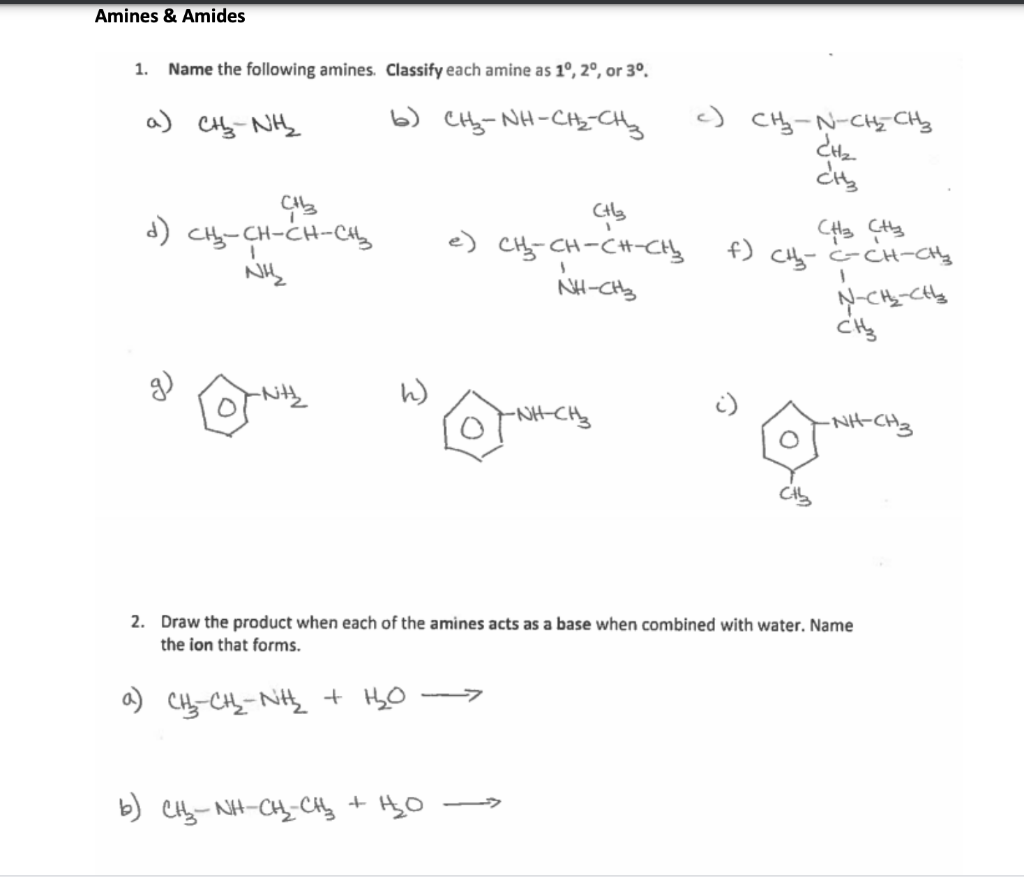 Solved Amines & Amides 1. Name the following amines. | Chegg.com