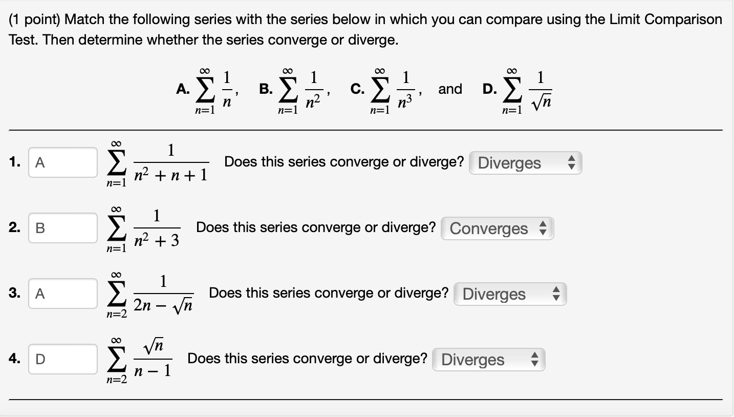 Solved (1 point) Match the following series with the series | Chegg.com