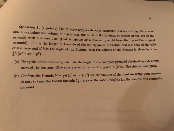Solved 13 Question 8. [5 points] The Moscow papyrus shows in | Chegg.com