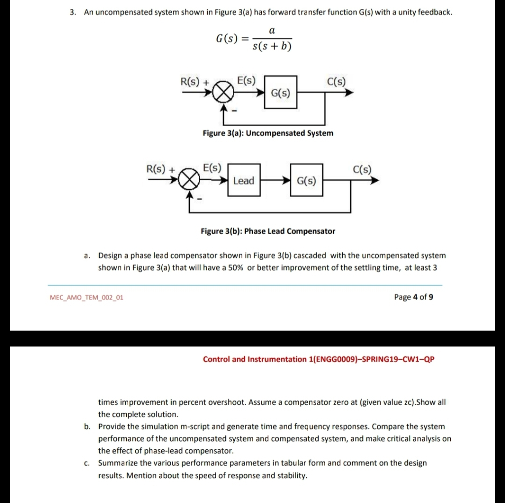 . An uncompensated system shown in Figure 3(a) has | Chegg.com