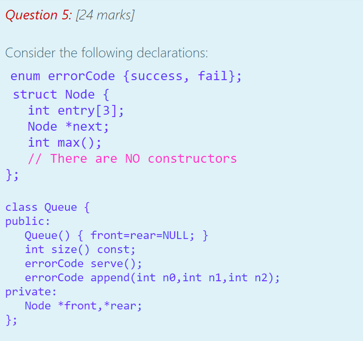 Solved Question 5: [24 marks] Consider the following | Chegg.com