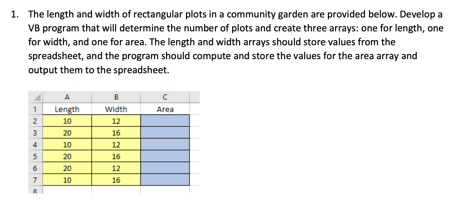 Solved 1. The length and width of rectangular plots in a | Chegg.com