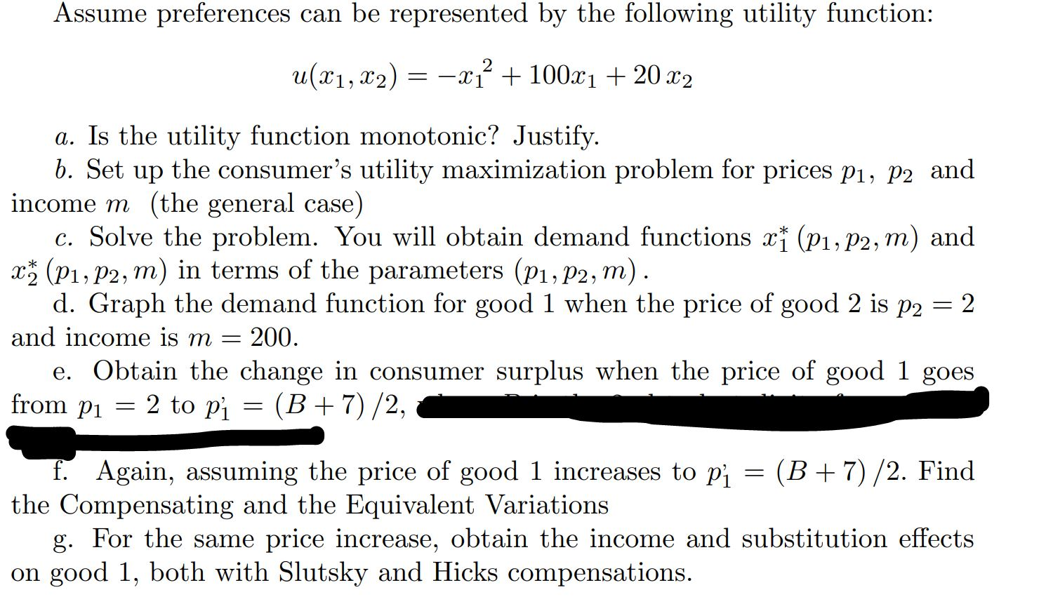 Solved Assume preferences can be represented by the | Chegg.com