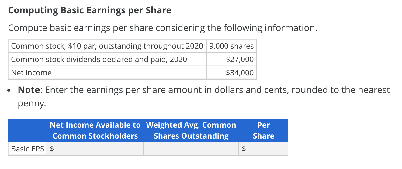 Solved Computing Basic Earnings per Share Compute basic | Chegg.com