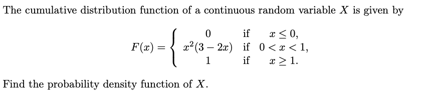 Solved The cumulative distribution function of a continuous | Chegg.com