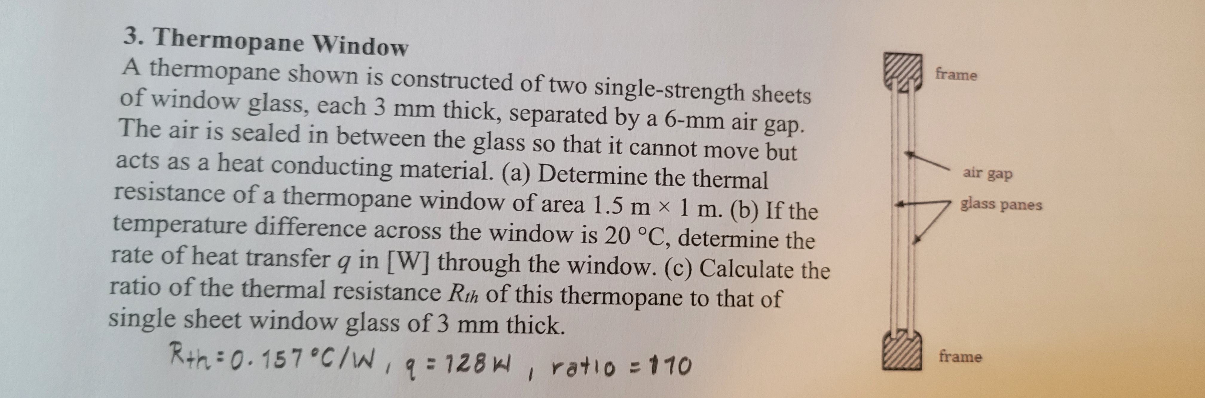 Solved 3. Thermopane Window A thermopane shown is | Chegg.com