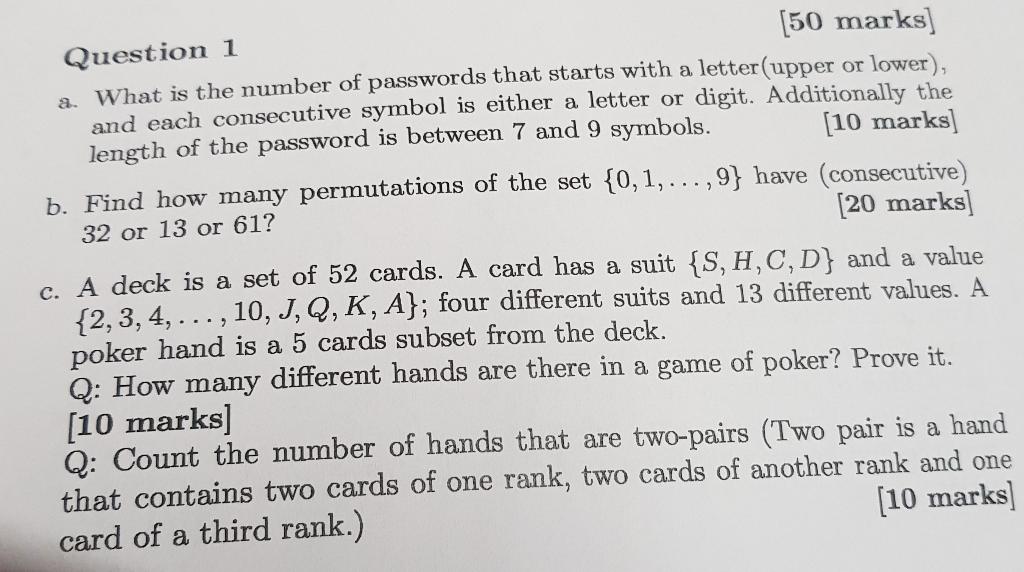 Solved Question 1 (50 marks] a. What is the number of | Chegg.com