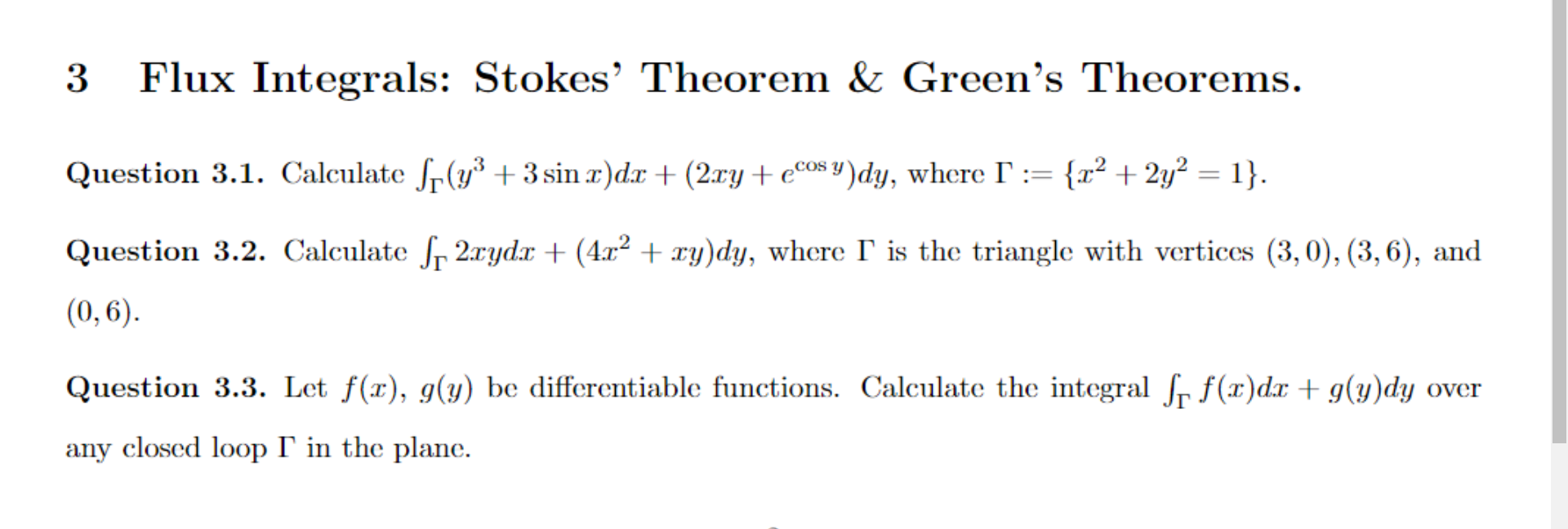 Solved 3 Flux Integrals: Stokes' Theorem \& Green's | Chegg.com