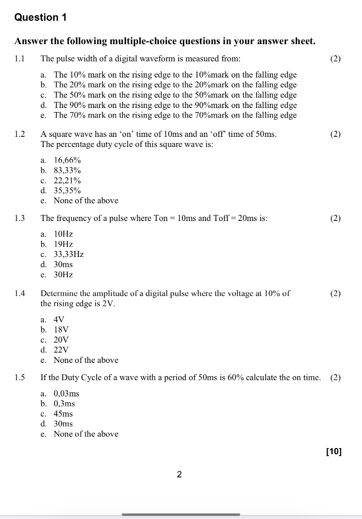 Solved Question 1 (2) Answer the following multiple-choice | Chegg.com
