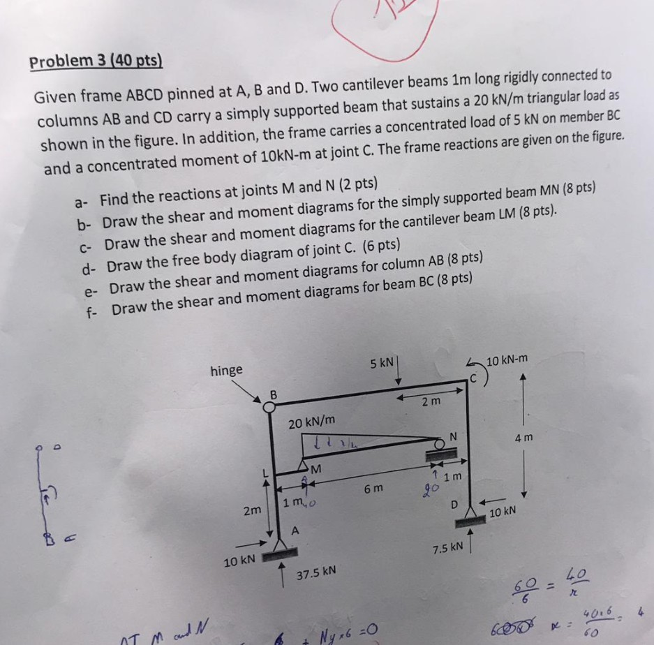 Solved Problem 3 (40 pts Given frame ABCD pinned at A, B and | Chegg.com