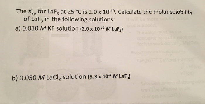 Solved The Ksp for LaF3 at 25 °C is 2.0 x 10-19. Calculate | Chegg.com