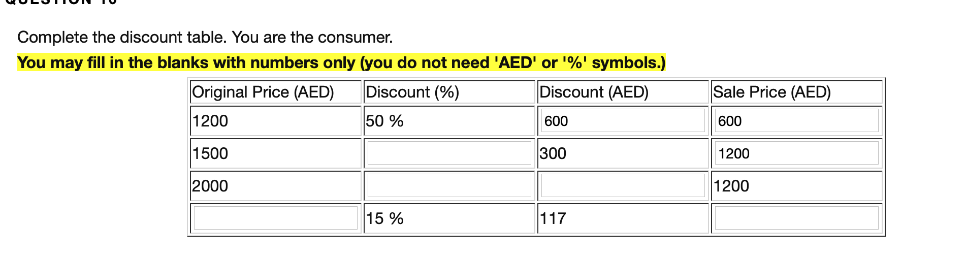 Solved QULUTION 10 Complete the discount table. You are the | Chegg.com