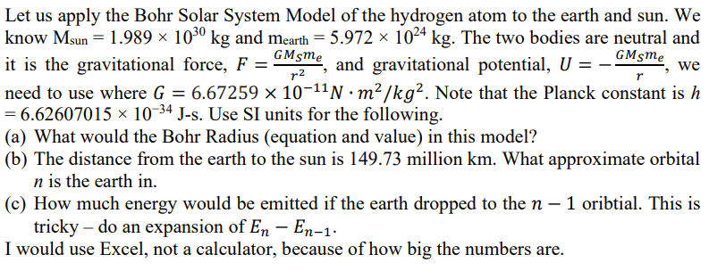 Solved Let us apply the Bohr Solar System Model of the | Chegg.com