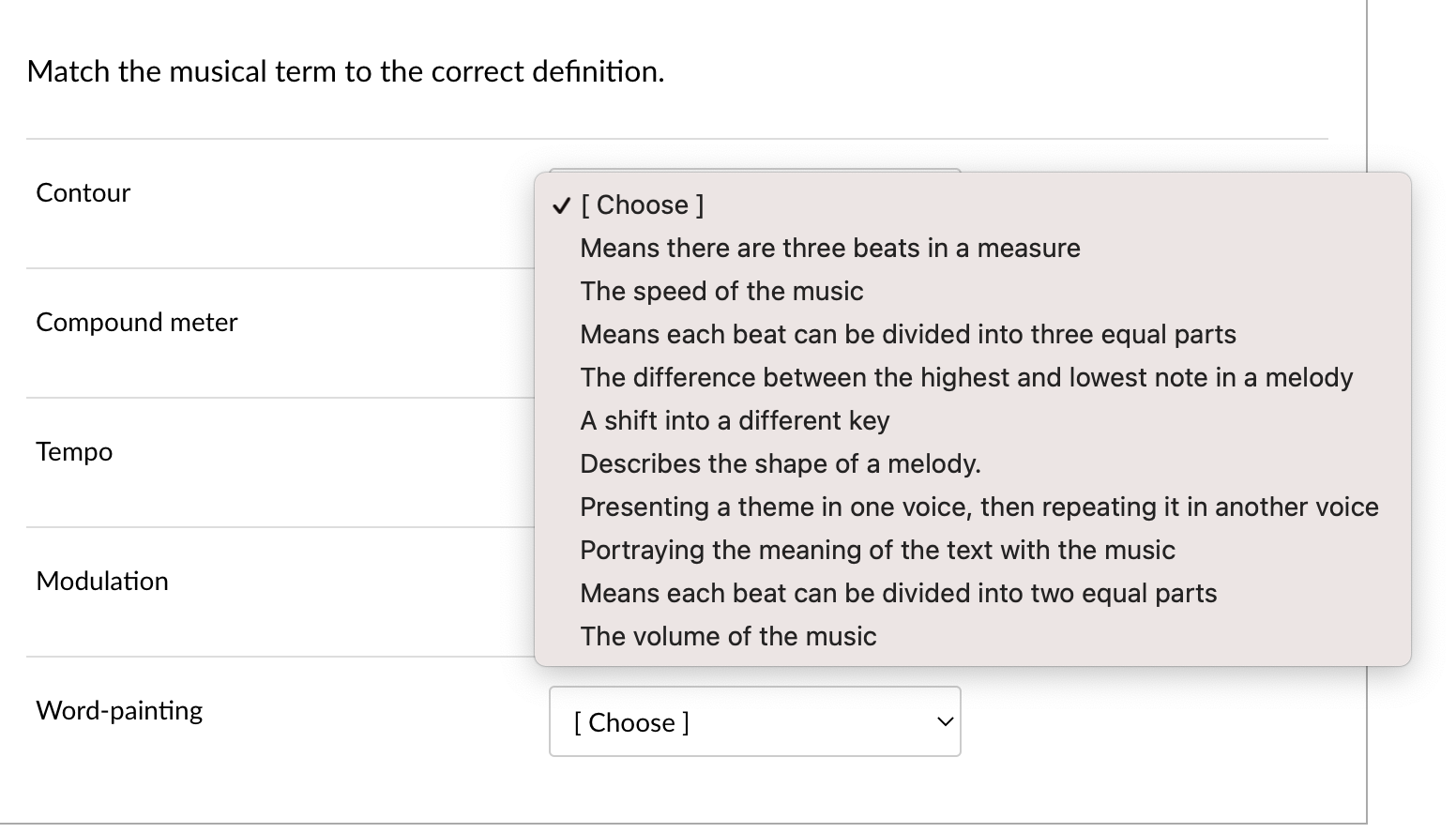 Match the musical term to the correct definition. | Chegg.com
