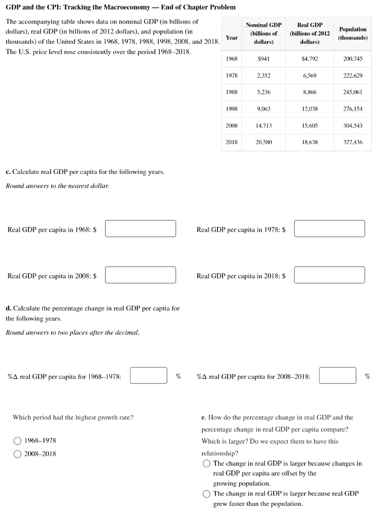 Solved GDP and the CPI: Tracking the Macroeconomy - End of | Chegg.com