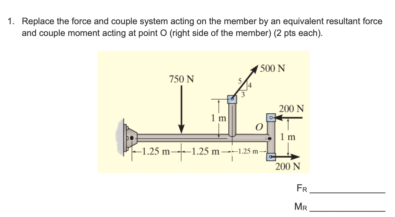 Solved 1. Replace the force and couple system acting on the | Chegg.com