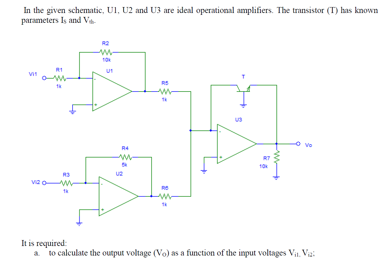Solved In the given schematic, U1, U2 and U3 are ideal | Chegg.com