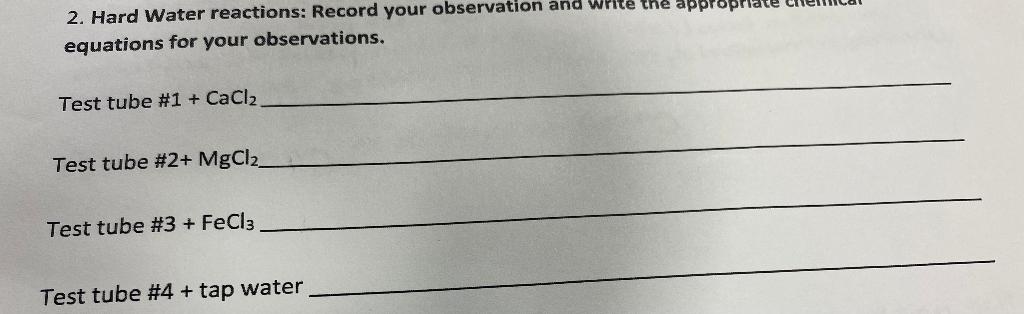 Solved equations for your observations. Test tube #1+CaCl2 | Chegg.com