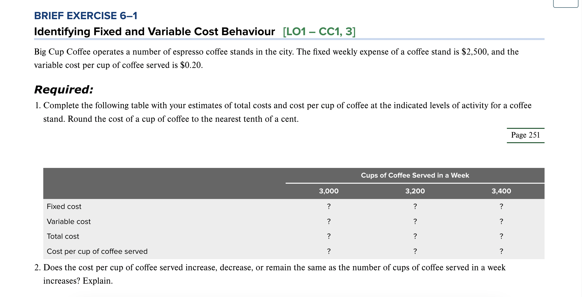 Solved BRIEF EXERCISE 6-1 Identifying Fixed and Variable | Chegg.com