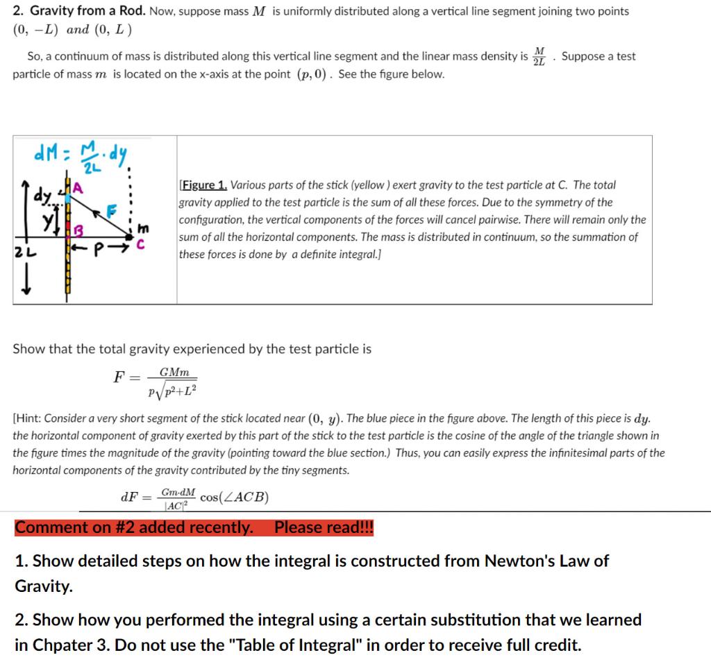 Solved 2. Gravity from a Rod. Now, suppose mass M is | Chegg.com