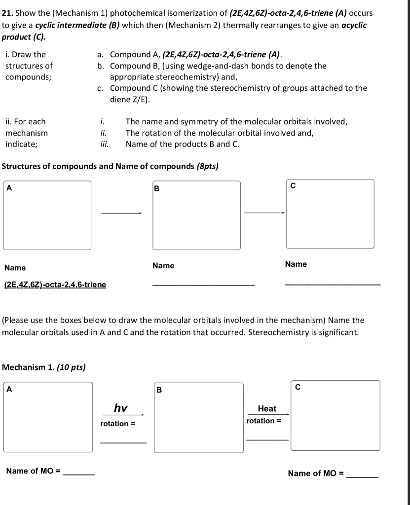 21. Show the (Mechanism 1) photochemical | Chegg.com