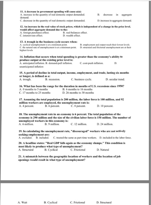 Solved 11. A decrease in government spending will cause | Chegg.com