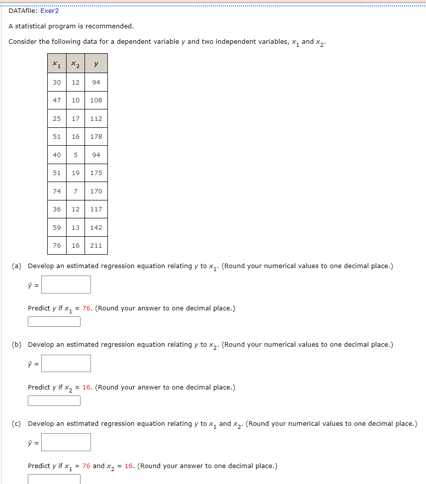 Solved DATAfile: Exer2 A statistical program is recommended. | Chegg.com