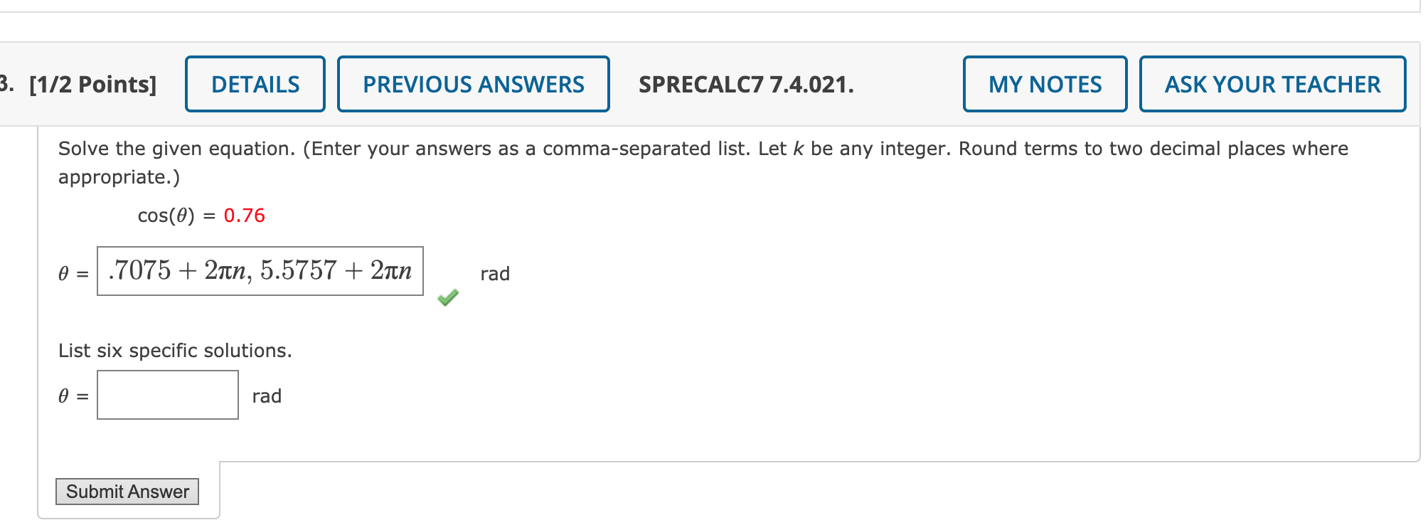 Solved 3. [1/2 Points] DETAILS PREVIOUS ANSWERS SPRECALC7 | Chegg.com