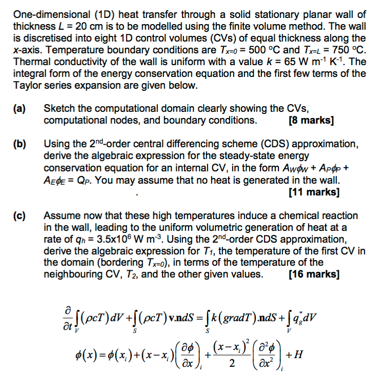 One-dimensional (1D) heat transfer through a solid | Chegg.com