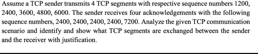 Solved Assume a TCP sender transmits 4 TCP segments with | Chegg.com