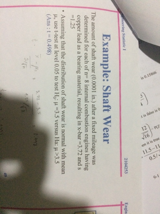 Solved 2104253 Engin neering Statistic I Example: Shaft Wear | Chegg.com