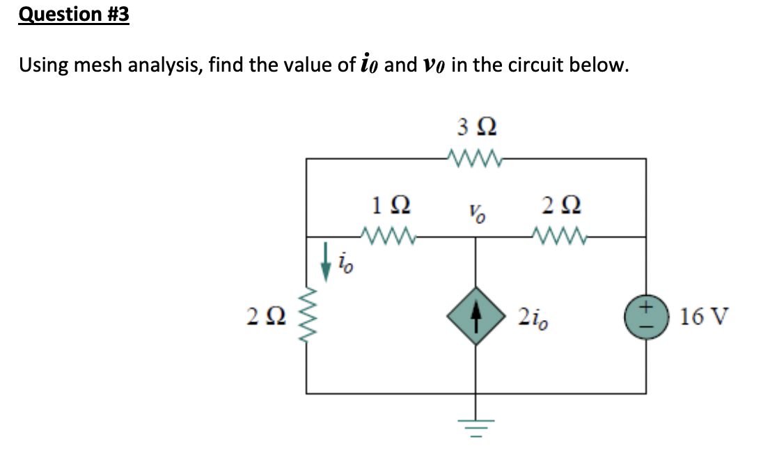 Solved Using mesh analysis, find the value of i0 and v0 in | Chegg.com