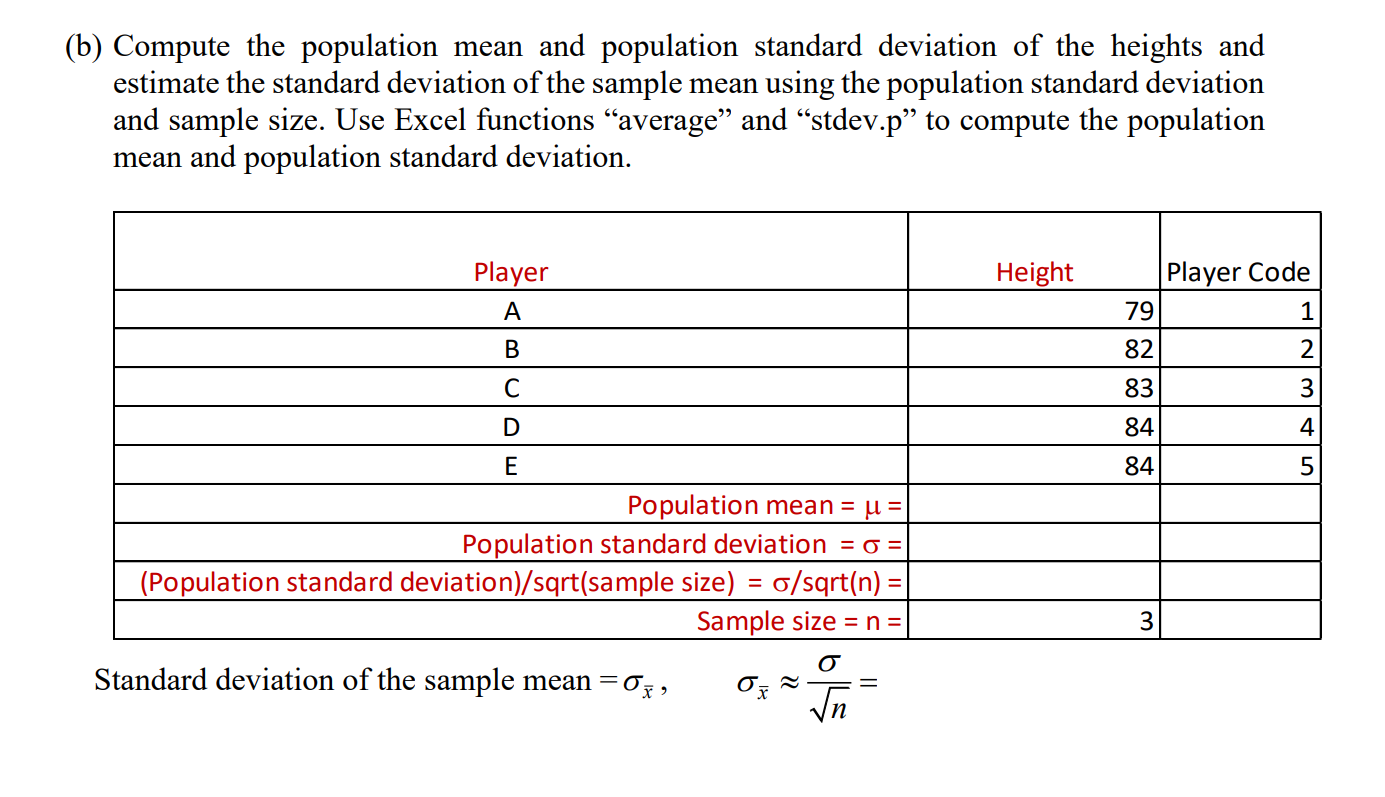 Solved (b) Compute the population mean and population | Chegg.com