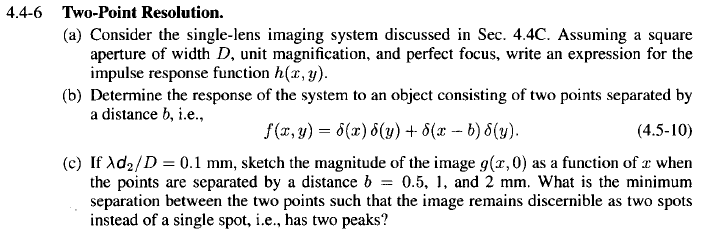 4.4-6 Two-Point Resolution. (a) Consider the | Chegg.com