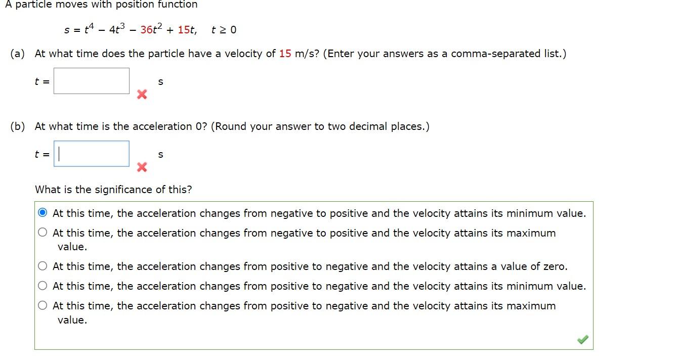 Solved A particle moves with position function | Chegg.com