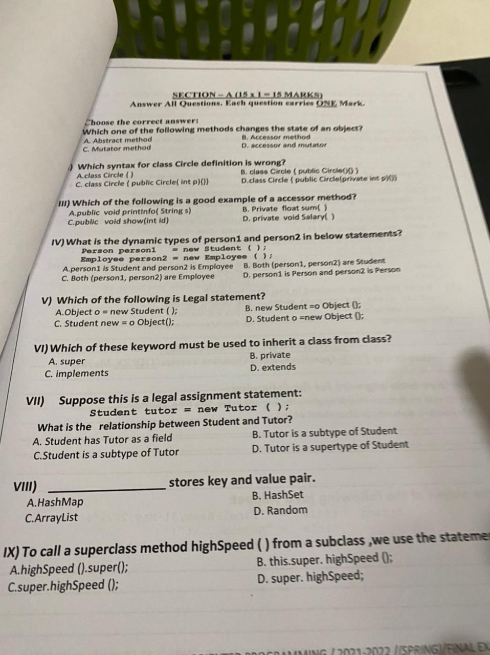 Solved SECTION-A (15x1-15 MARKS) Answer All Questions. Each | Chegg.com