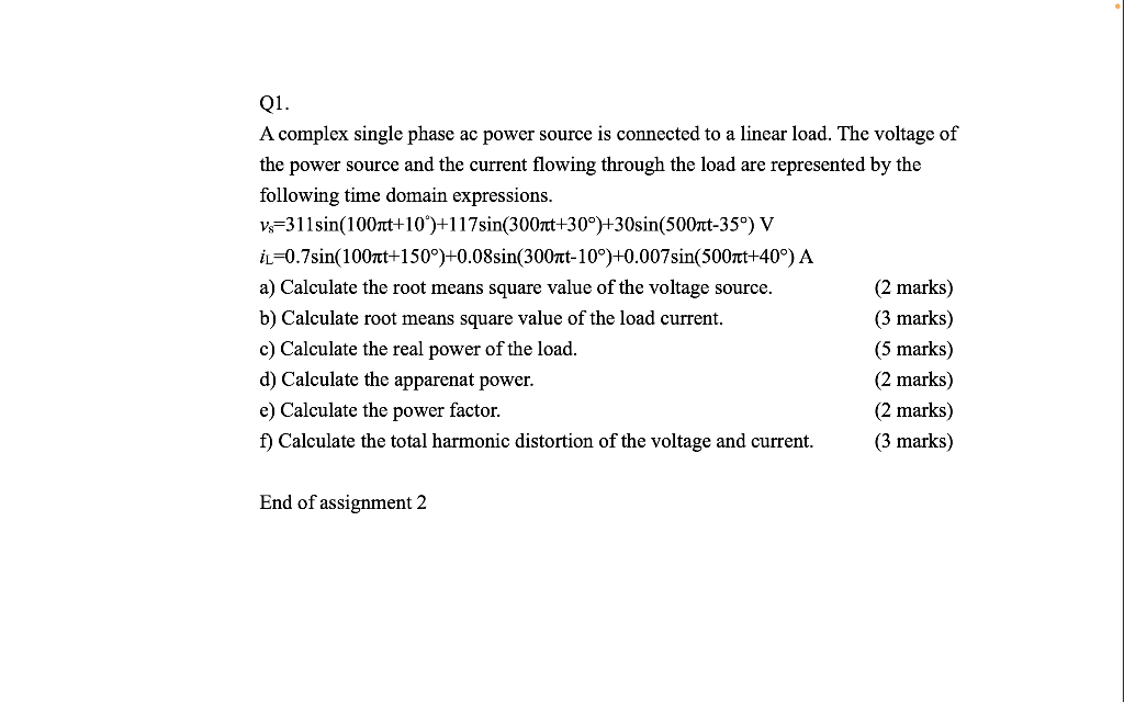 Solved Q1. A complex single phase ac power source is | Chegg.com