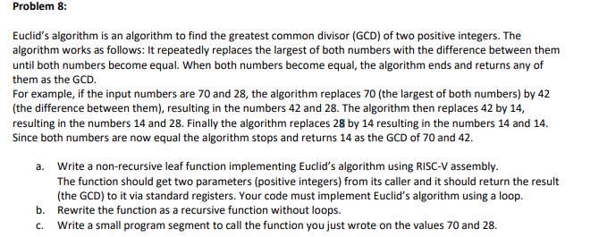 Solved Euclid's algorithm is an algorithm to find the | Chegg.com