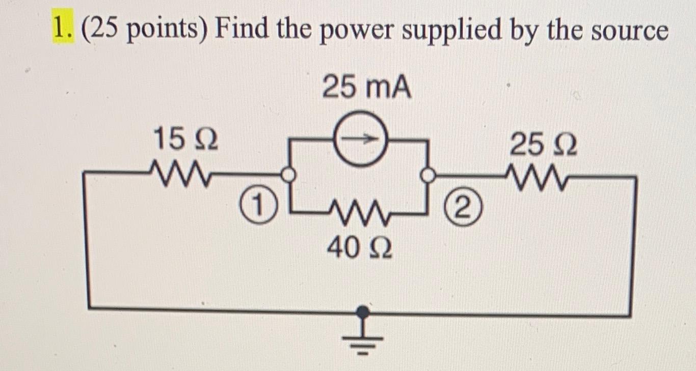 Solved 1. ( 25 points) Find the power supplied by the source | Chegg.com Solved 1. ( 25 points) Find the power supplied by the source | Chegg.com