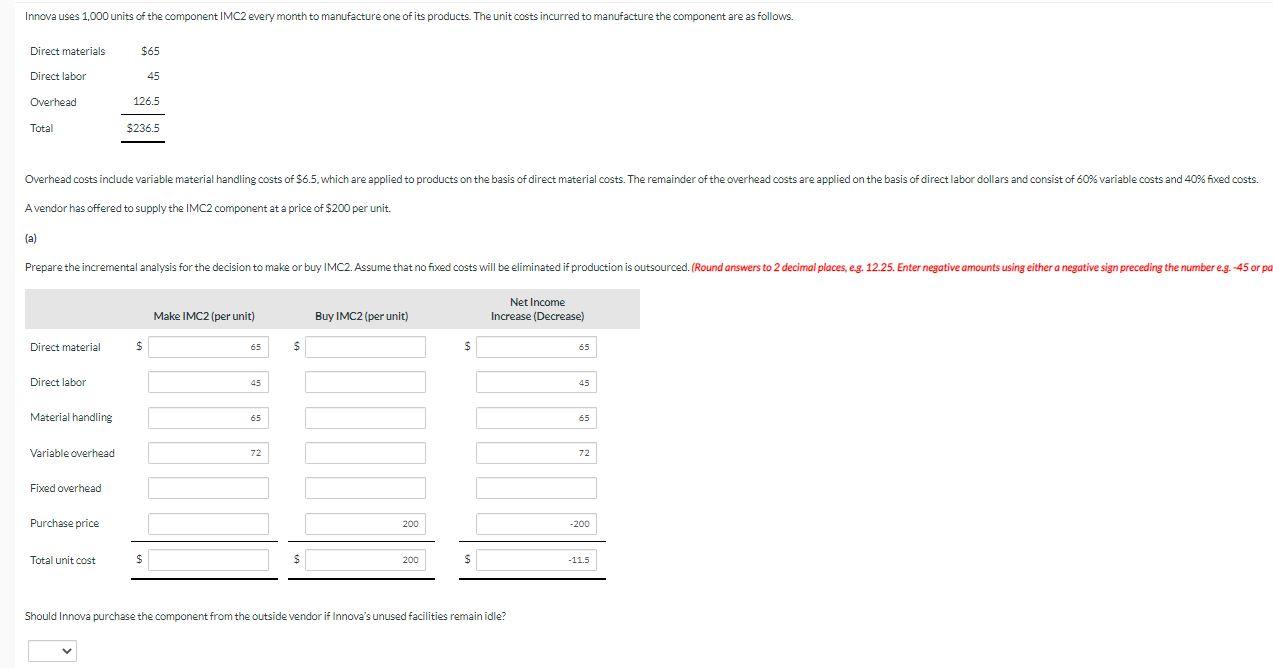 Solved A vendor has offered to supply the IMC2 component at | Chegg.com