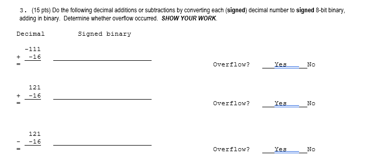 Solved 3. (15 pts) Do the following decimal additions or | Chegg.com